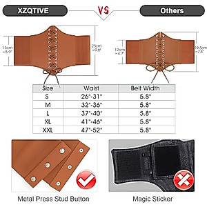XZQTIVE Womens Corset Belt Elastic Waist Belt Lace-up Cinch Belt Pirate Corset Belt Renaissance for Costume 5.9'' Width(Brown, Fit Waist 32-36in)
