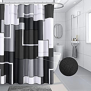 Hokibero Black and White Modern Shower Curtains for Bathroom Black and Grey Fabric Geometric Bath Curtains Decorative Shower Curtain Water Repellent, 72x72, Black and Gray