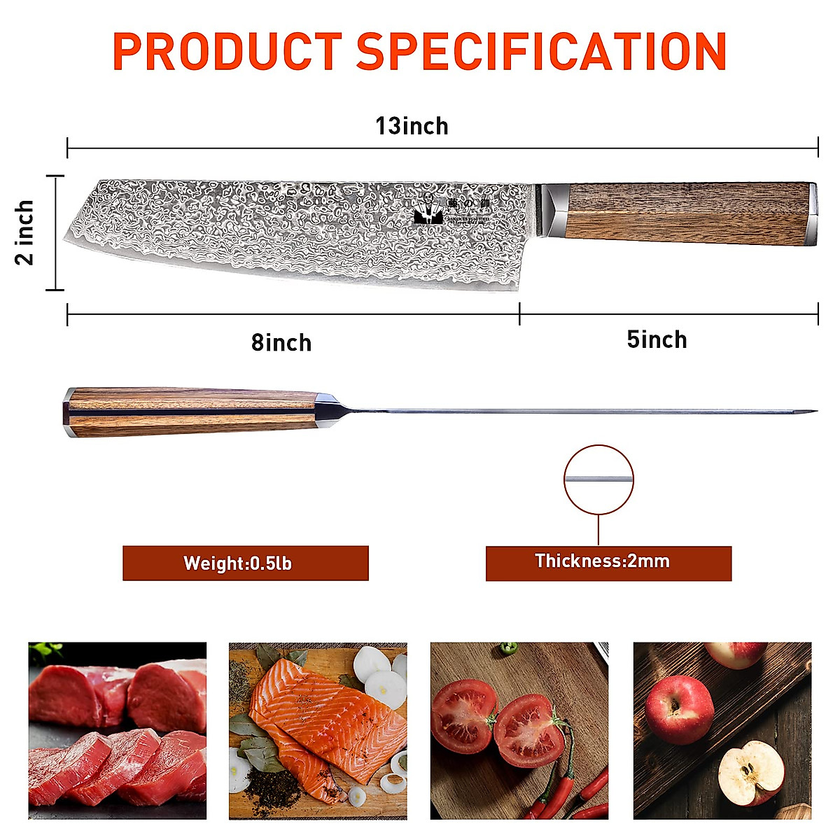 Kiritsuke Knife 8 inch, Deboning knife 5.5 inch Damascus VG-10 Super Steel 67-Layer Damascus with Hexagon Natural Wood Handle