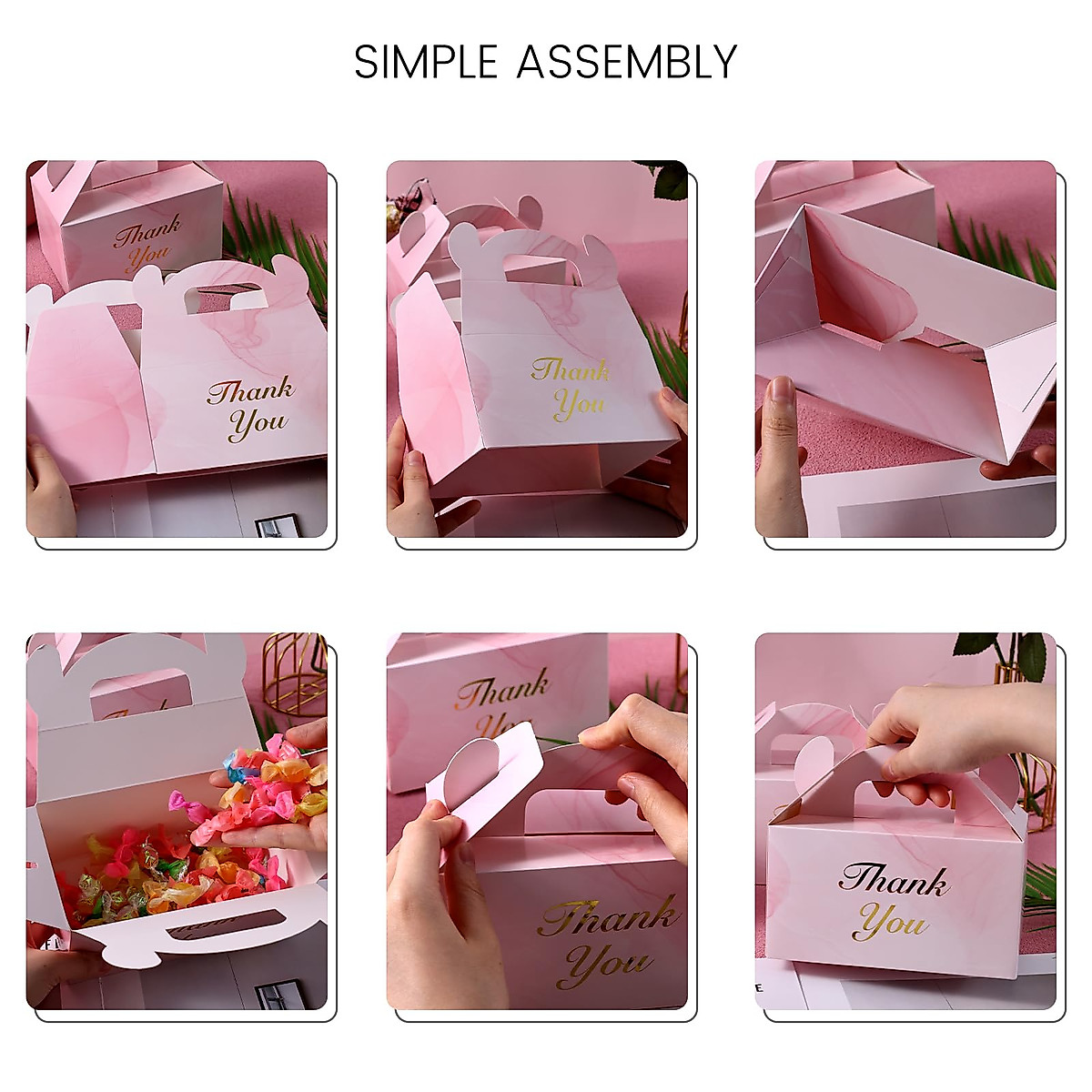 HONEYGIFTS 16PCS Party Favor Boxes, Pink Candy Gift Boxes Thank You Party Favors Treat Boxes for Wedding Birthday Baby Shower, 6.1×3.5×3.3 Inch