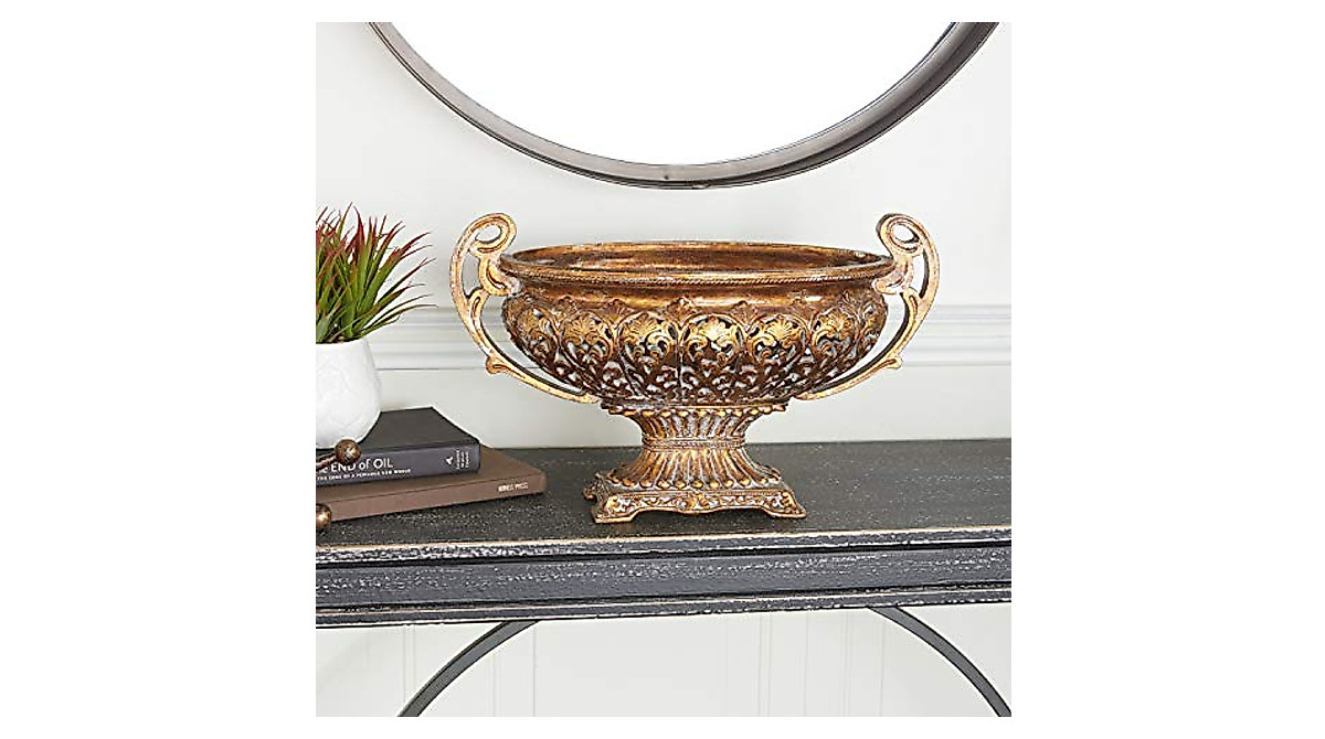 Deco 79 Ornate Gold Decorative Bowl with Handles
