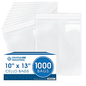 SPARTAN INDUSTRIAL - (1000 Count Crystal Clear Resealable Polypropylene Poly Bags for Packaging - Self Seal & Reinforced (10" X 13" (1000))