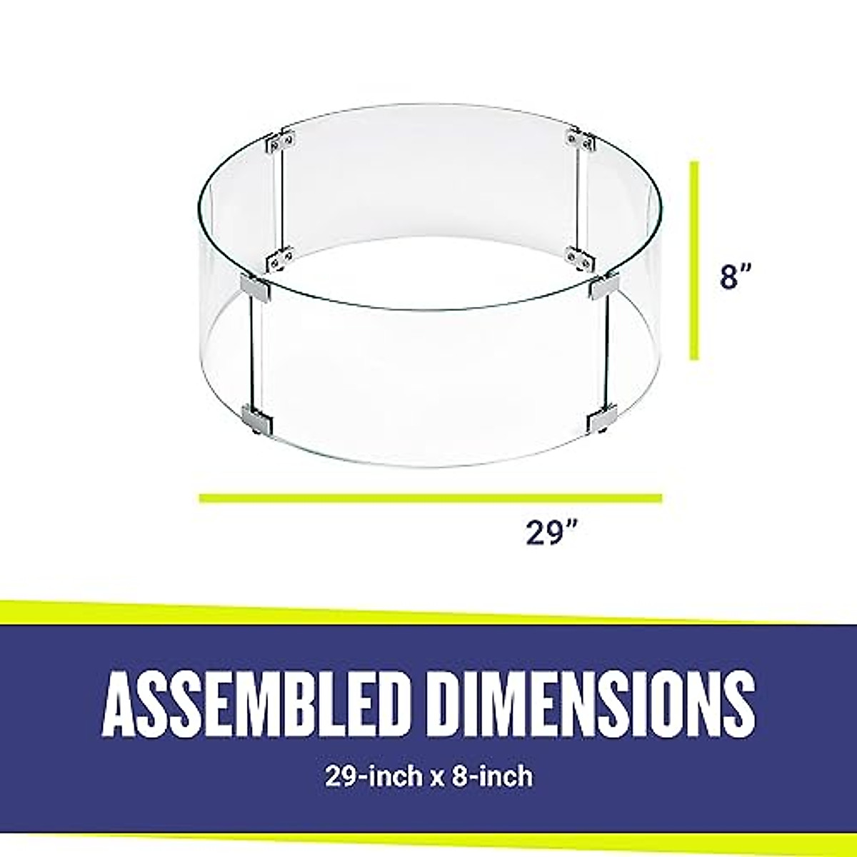 American Fireglass Tempered Glass Flame Guard for 25” Round Drop-in Fire Pit Pans | Outdoor Wind Guard with Aluminum Fire-Resistant Brackets & Non-Slip Feet | 29-inch x 8-inch