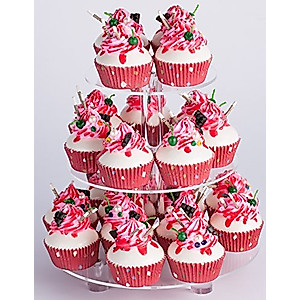 YestBuy 3 Tier Round Cupcake Stand with Base, Acrylic Cake Stand, Cupcake Tower Stand, Premium Cupcake Holder for 28 Cupcakes, Display for Pastry Wedding Birthday Party (4" Between 2 Layers)