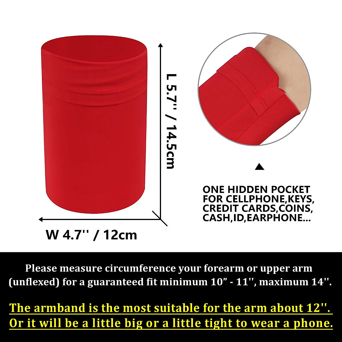 SMALL Cell Phone Armband for Exercise Fitness Training Skating Workouts Working Out Running Walking Yoga Jogging Cellphone Armband Sleeve Pouch Pocket for iPhone 6S 7 8 X XR XS 11 12 14 15 - Red+Black