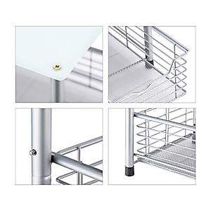 Flagship 3 Tier Sliding Backet Organizer Drawer with Crystal Tempered Glass Mesh Shelves for Spice Rack Countertop Kitchen Under Sink Drawer Bathroom Office (Silver)