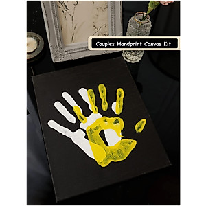 CHERRY CHEERS DIY Couples Canvas Handprint kit, Lovers Customized Special Moments Handmade Gift, Anniversary, Valentine Day Keepsake Gifts Non-Toxic Paints (Black)