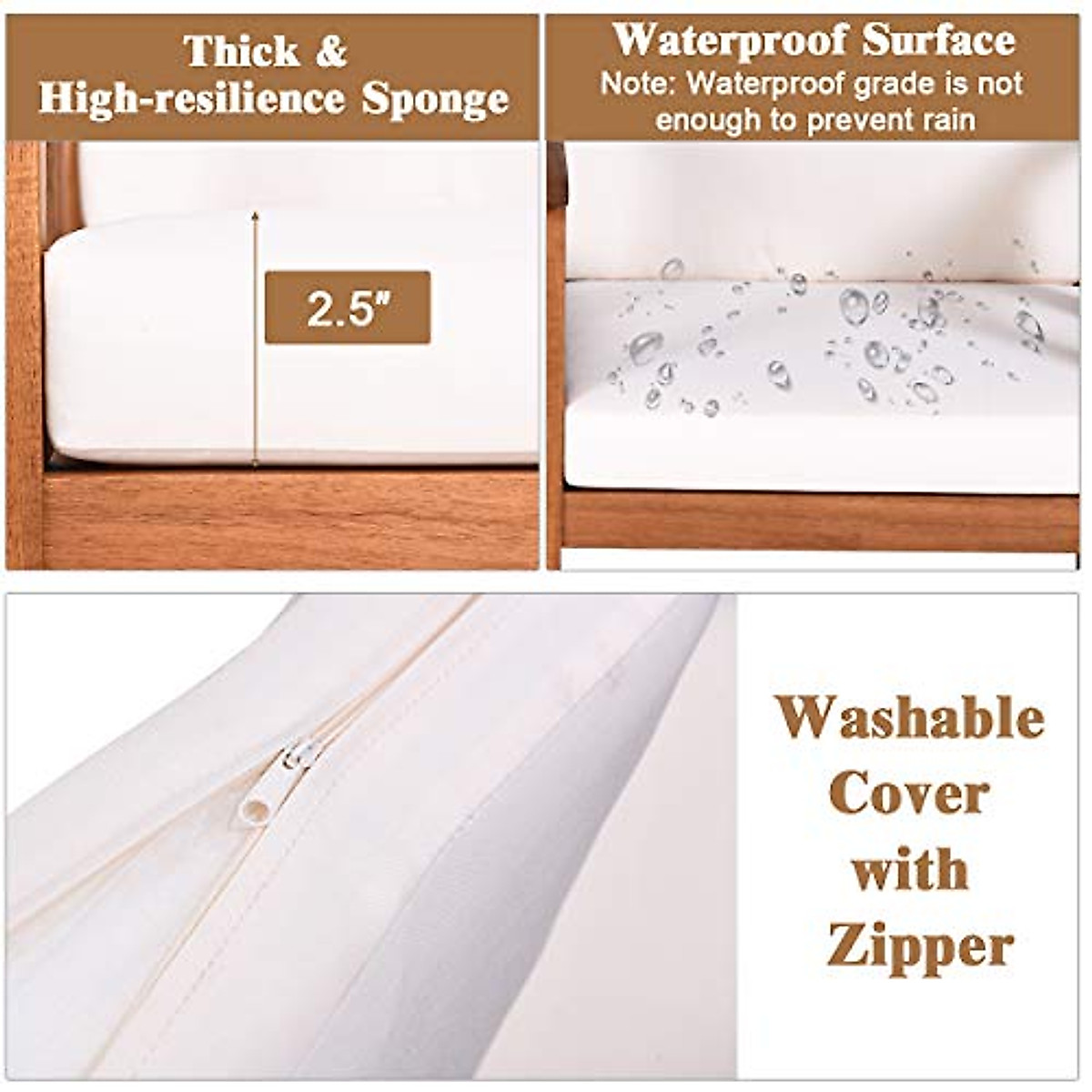 Tangkula 3 Pieces Patio Furniture Set, Includes Set of 2 Outdoor Acacia Wood Cushioned Chairs and Coffee Table, for Garden, Backyard, Poolside, Bistro and Deck, Patio Conversation Chat Set (White)