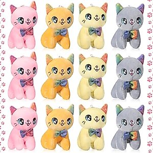 Chalyna 12 Pcs Cute Stuffed Animal Toy 4 Inch Mini Plush Mermaid Tiger Turtle Puppy Pig Alpaca Cat Ornaments Stuffed Doll Keychain Handbag Pendant for Birthday Party Favors DIY Home Decor(Cat Style)