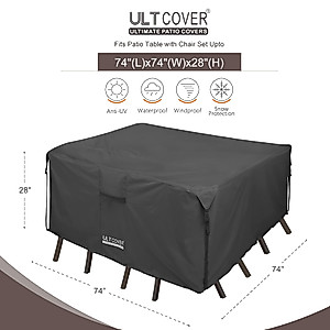 ULTCOVER 600D Tough Canvas Durable Square Patio Table and Chair Cover - Waterproof Outdoor General Purpose Furniture Covers 74 inch, Black