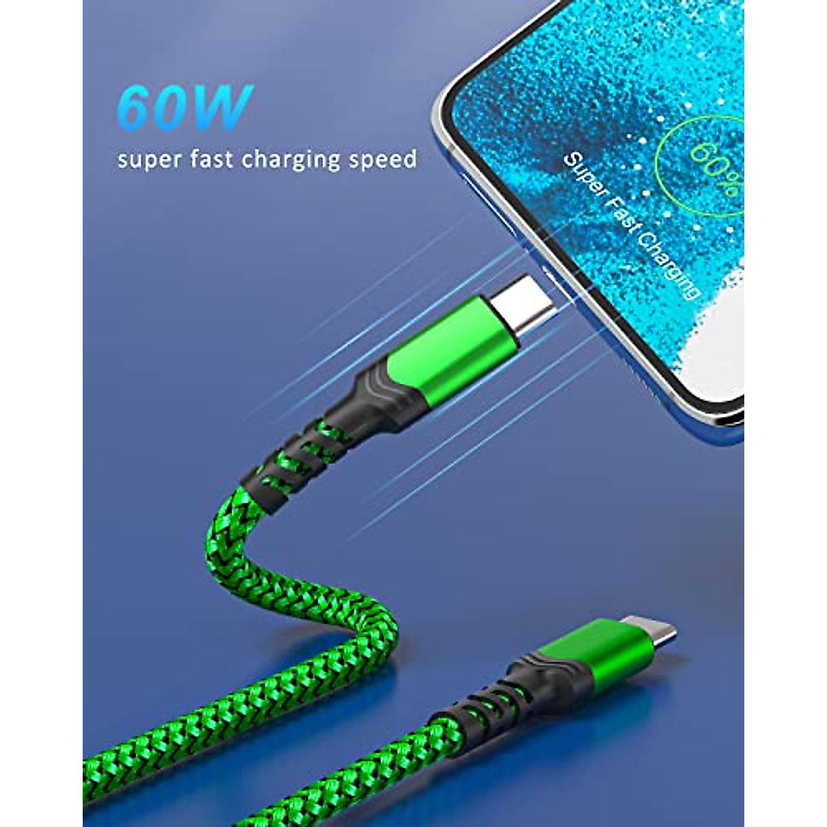 Besgoods USB C to USB C Fast Charging Cable, [10ft, 2Pack] PD Fast Charging Type C Charger Compatible with Galaxy S22 Ultra/S21 FE, A53, Note20, Pad Pro/Air5/4/Mini6, Tab S8, Pixel 6/5 -Green,2Pack