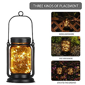 Solar Lanterns Outdoor Waterproof Hanging Mason Jar Solar Lights with 30 Led Lights,Retro Garden Solar Table Lights for Patio Yard Lawn and Christmas DIY Decorations (Solar Lantern 2 Pack)