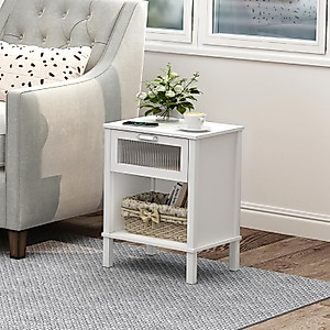YAUKOMEL Small White Nightstand, End Table with Drawer, Bed Side Table,Nightstand with Acrylic Drawer for Living Room, Bedroom,Small Space White CTG67W