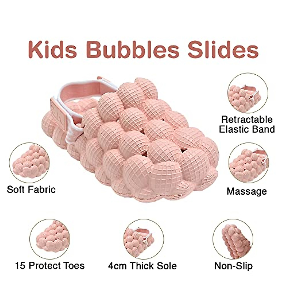 Edmallu Bubble Slides For Kids With Charms - Non-Slip Golfball Slides - Adjustable Bubble Slides With Strap - Soft Massage Bubble Slides - Thick Sole Little Kids Bubble Crocs