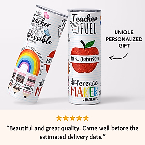 Fleur&Bay Teacher Appreciation Gifts for Women - Personalized Teacher Tumbler With Straw - Daycare Preschool Birthday Back to School Gifts Ideas - Customized Cup With Name - 20 oz Travel Coffee Mug