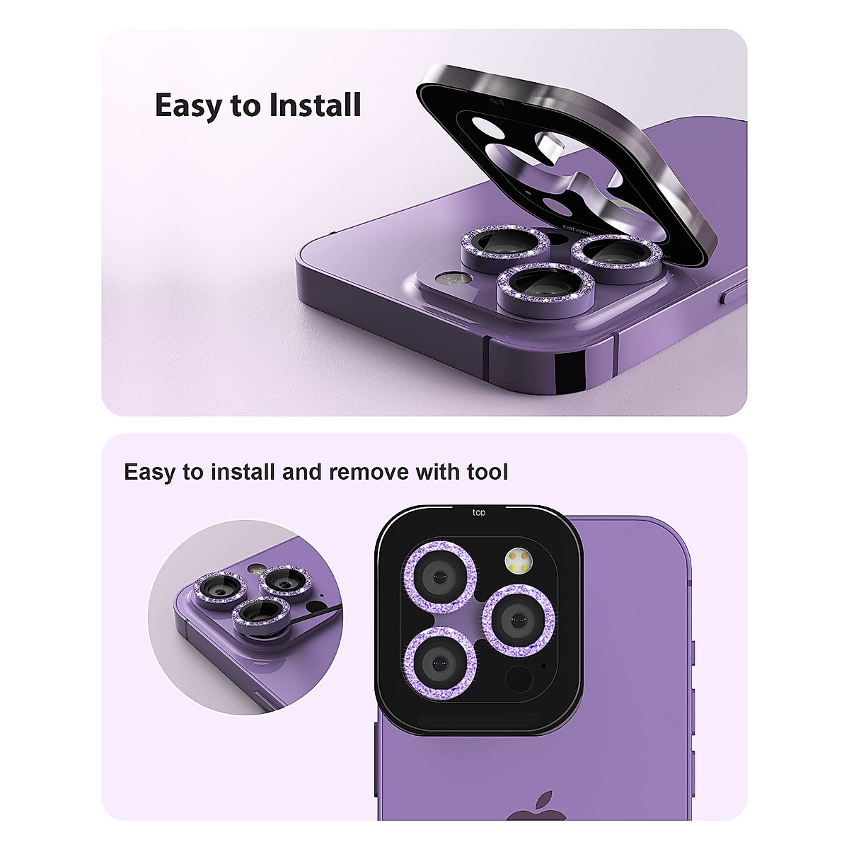 Actgan for iPhone 14 Pro and iPhone 14 Pro Max Camera Lens Protector Glitter Bling Glass Screen Camera Cover for iPhone 14 Pro Max and 14 Pro,[1 Set] Glitter Purple