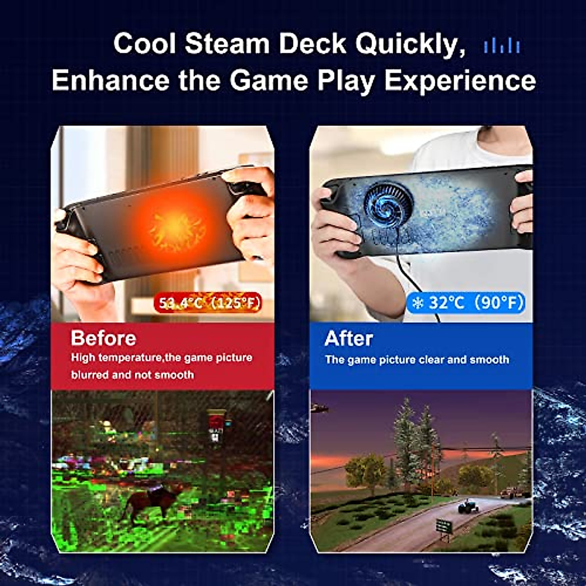 DEVASO Steam Deck Fan, Semiconductor Cooler for Steam Deck with 7-Blade Fan and RGB Colourful Light, 3 Seconds Fast Cooling Magnetic Fan Cooler for Steam Deck OLED, PlayStation Portal, ASUS ROG Ally