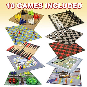 Gamie 10 Board Games Set, Classic Family Games for Kids and Adults, Includes 5 Double Sided Playing Boards with Backgammon, Chinese Checkers, Snakes and Ladders, Sorry, Draught, Racing, Chess and More
