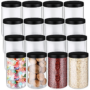 meekoo 12 Pcs 27 Ounce Plastic Jars with Lids PET Airtight Food Storage Container Clear Plastic Mason Jars Wide Mouth Cylinder Container for Meal Kitchen Organizing Spices Butter Cream