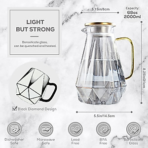 DUJUST Black Diamond Glass Pitcher with Lid & Spout (68 oz), Modern Design Water Pitcher with Handle, High Durability Glass Jug for Fridge, Glass Carafe for Iced Tea/Juice/Beverage/Coffee/Drinks