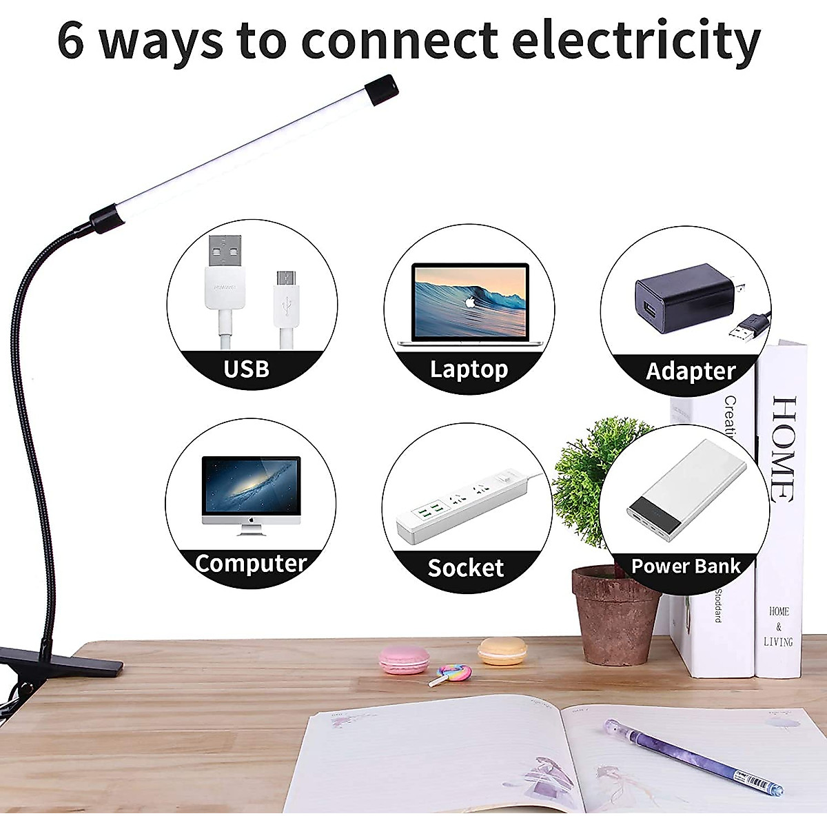 MINEGROW Book Light for Reading in Bed,Desk Light,Eye-Friendly and 3 Colors Desk Lamp with Clamp,Adjustable Goose Neck&Brightness,Desk Lamps for Home Office