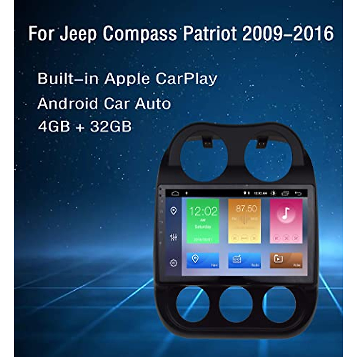 Car Stereo Radio for Jeep Patriot Compass 2010-2016 Built-in Wireless Carplay FM Bluetooth WiFi SWC Mirror Link GPS 4G RAM 32 GROM