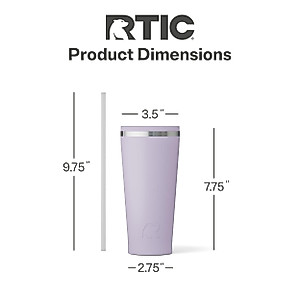 RTIC 20oz Everyday Tumbler Insulated Stainless Steel Portable Travel Coffee Cup with Straw, Spill-Resistant Lid, BPA-Free, Hot and Cold Drink, Ceramic Lining, Dusty Lilac