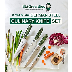 Big Green Egg Culinary Chef Knife Set (4 piece) with Case - German Steel Knives, 8” Chef Knife, Santoku Knife, Slicing Knife, and Paring Knife. Best Chef Knife Set