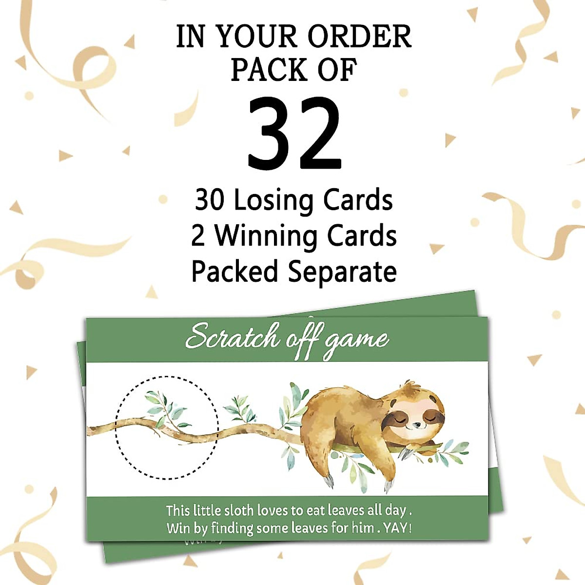 REWIDPARTY Sloth Baby Shower Scratch Off Game Cards（32 PCS） Sloth Baby Games Raffle Cards Wedding Bridal Shower Gift Certificate Scratch Off Cards Family Holiday Games Supplies for Kids Adults