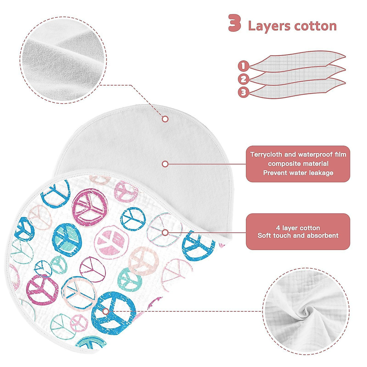 vvfelixl Baby Burp Cloths Peace Sign Baby Newborn Cotton Burping Cloths Set Baby Washcloths 4 Pack