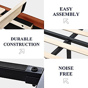 Allewie Queen Bed Frame, Platform Bed Frame Queen Size with Upholstered Headboard, Modern Deluxe Wingback, Wood Slat Support, Mattress Foundation, Burnt Orange