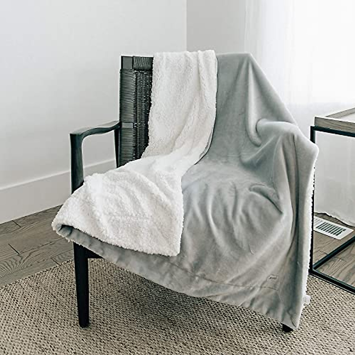 GRACED SOFT LUXURIES Throw Blanket Sherpa Fleece Minky Microfiber Reversible Soft Throw (Gray, Throw 50" x 60")