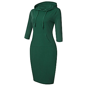MISSKY Women 3/4 Sleeve Pocket Knee Length Slim Sweatshirt Hoodie Dress (XL,DarkGreen44#)