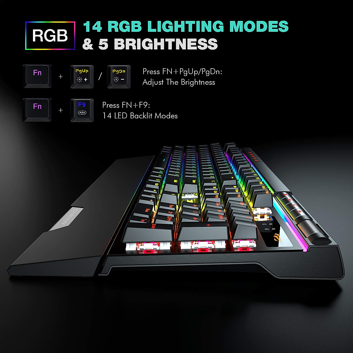 Havit RGB Mechanical Gaming Keyboard LED 120 Keys Ergonomic Detachable Wrist Rest Wired Keyboards Blue Switches Multimedia Volume Control for PC Game