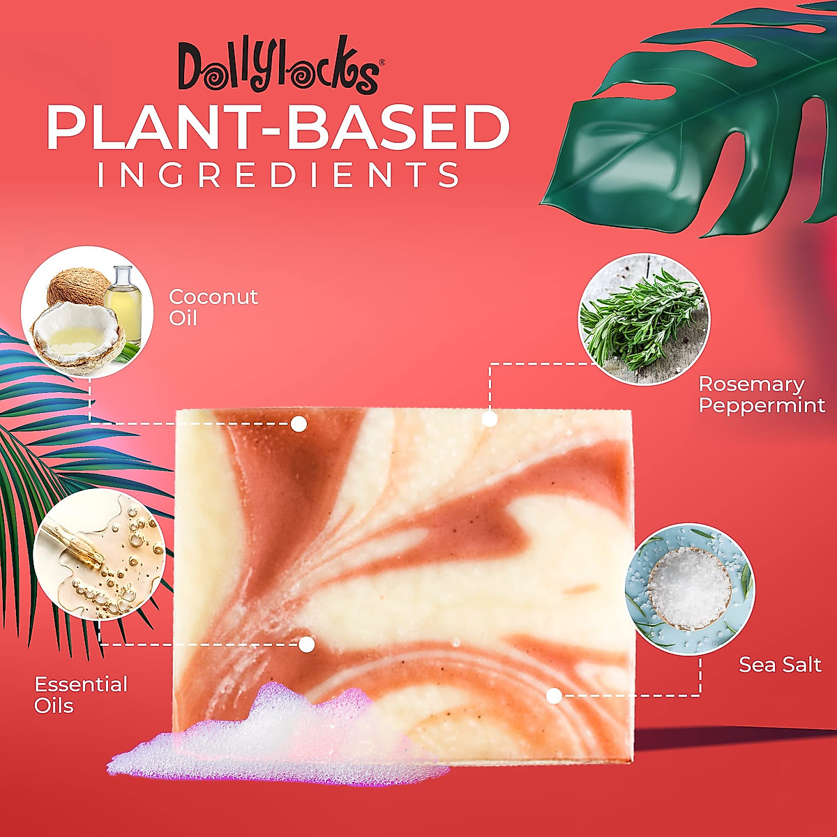 Dollylocks Organic Shampoo Bar for Dreadlocks, Vegan Shampoo with Coconut Oil, Essential Oils, Sea Salt, Plant-Based Shampoo Bars for Hair, Residue Free and Cruelty Free - (4.5oz) Rosemary Peppermint