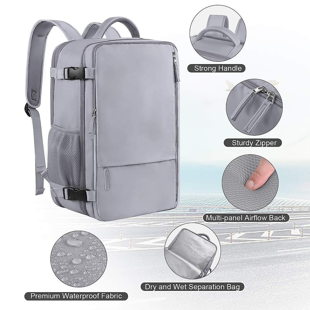 Sinaliy Travel Backpack for Women Men, 40L Carry On Backpack, 17 Inch Laptop Backpack, Waterproof Backpack, College Bookbag, Laptop Backpack, Backpack for Women, as Person Item Flight Approved