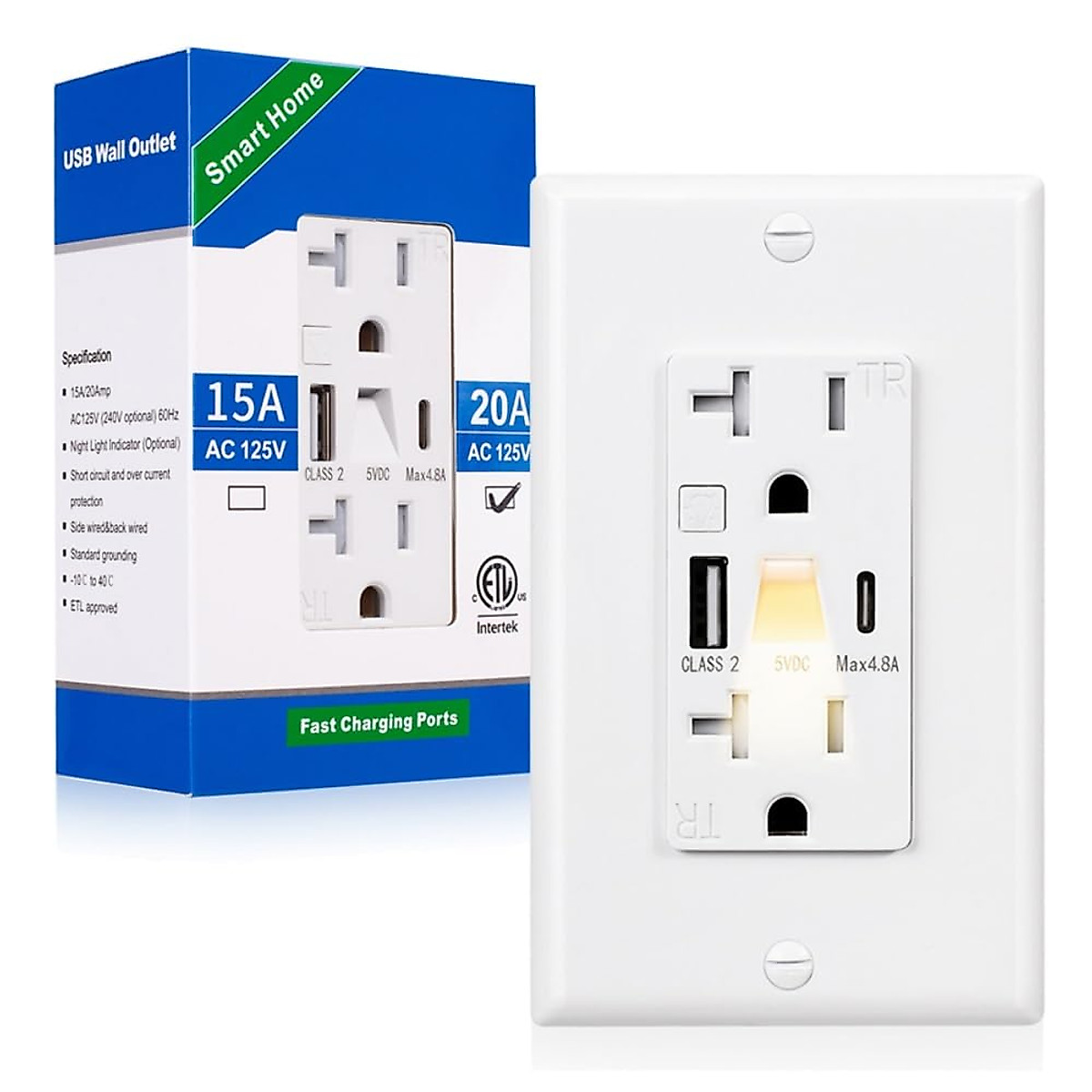 Tuya APP Smart WiFi Outlet with USB Port, 5V 2.4A USB Charger Outlet Compatible with Alexa, Google Assistant, ETL&FCC Listed, KS-15T/WU, White (2 Pack)