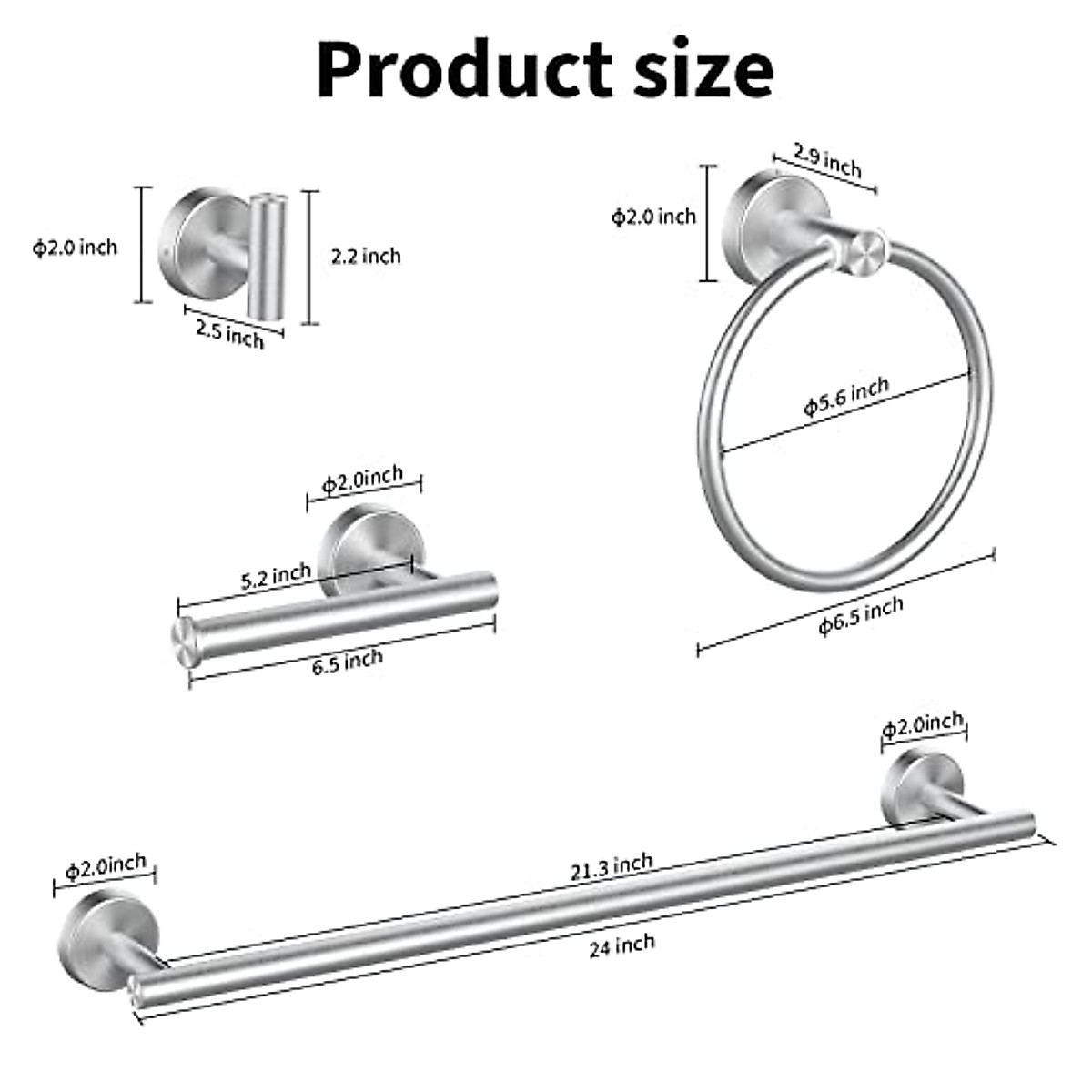 Cilee 8 Piece Brushed Nickel Bathroom Hardware Set, 24inch Bathroom Towel bar+Towel Ring+Toilet Paper Holder+ Robe Towel Hook, SUS304 Stainless Steel Bathroom Accessory Set