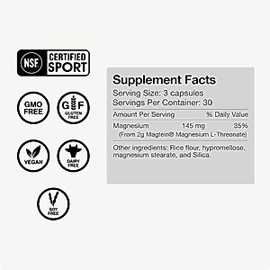 Momentous Magtein Magnesium L-Threonate 145mg - Magnesium Threonate Supplement for Cognitive Function & Rest Support, 30 Servings (Package May Vary)