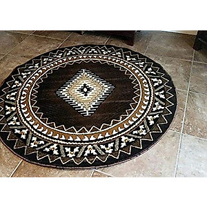 Southwest Native American Round Indian Kingdom Chocolate Brown Design D143 (4 Feet X 4 Feet)