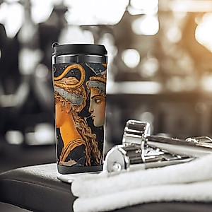 Ancient Greek Art Drcor Travel Coffee Mug Reusable Insulated Drinking Cup with Lid for Home Outdoor Works 13 Oz