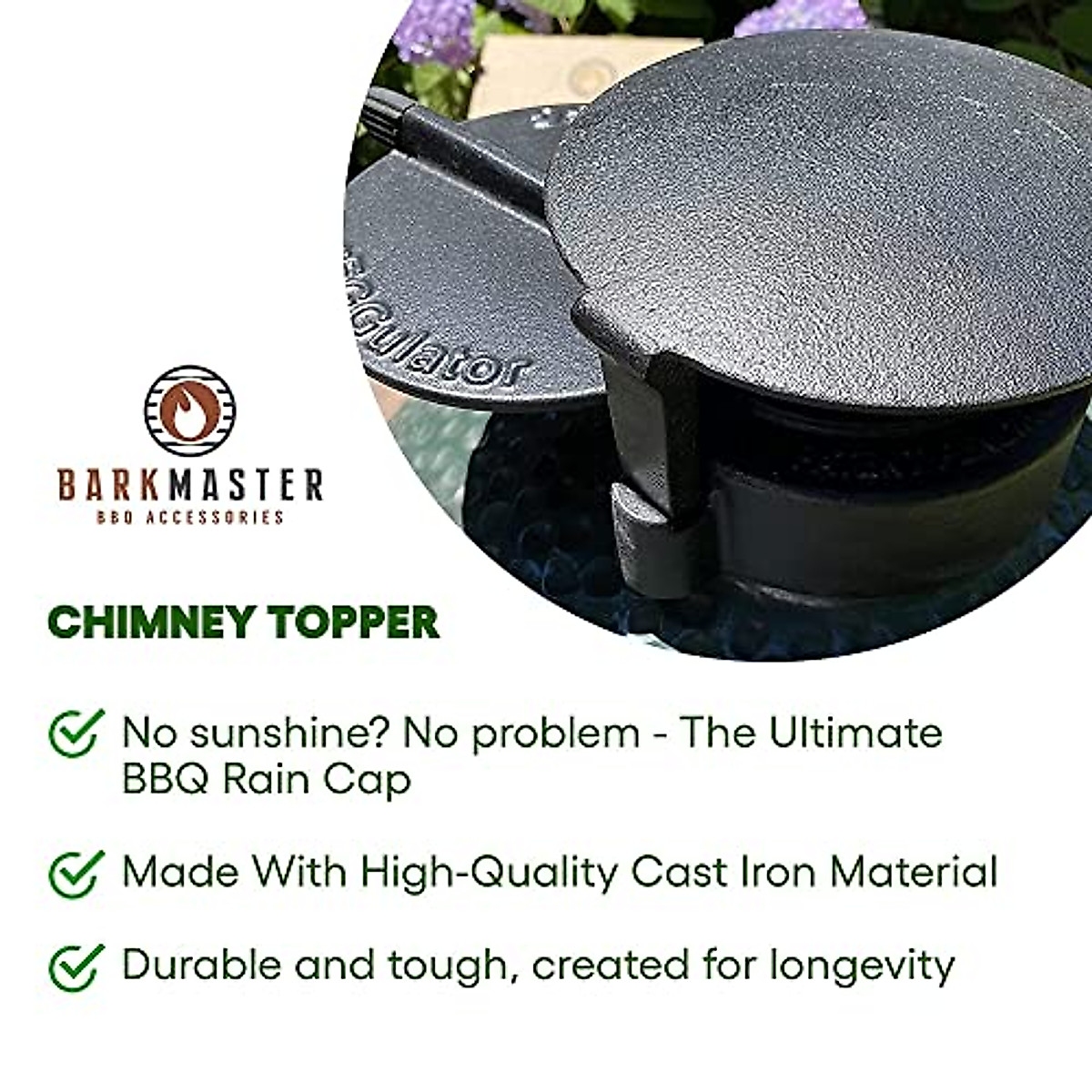 Big Green Egg Compatible Rain Cap & Adapter - Fits to Medium, Large, XL & 2XL Big Green Egg - Works With Older Pinwheel Chimney Tops and BGE's New Slide Top - CHIMNEY TOP NOT INCLUDED