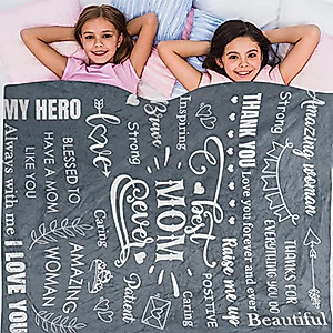 Mothers Day Blanket, Gifts for Mom, Mom Blanket from Daughter Son，Letter Warm Soft Throw Blanket for Mom, I Love You Mom Blanket, Mom Gifts for Birthday, Mother’s Day 60" × 50" (Silver)