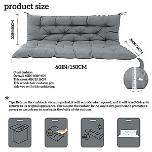 rlosqvee Outside Benches Cushion with Backrest, Thicken Waterproof Swing Cushions 2/3 Seater Replacement, Porch Swing Cushions Outdoor (Gray, 40 x 60 inch)