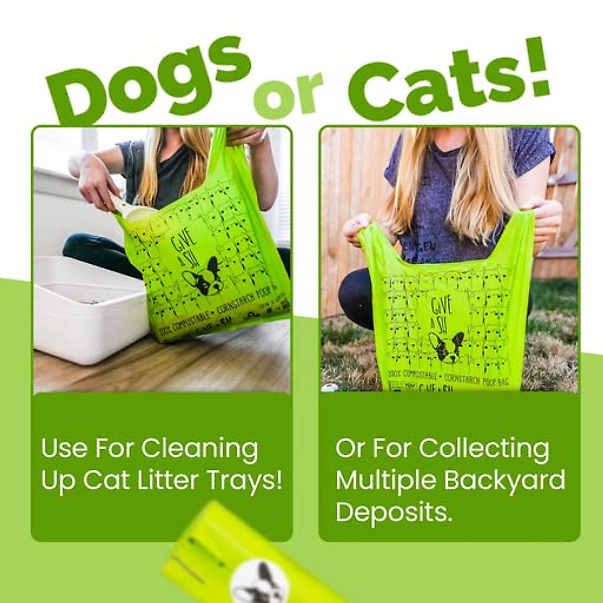 Certified Home Compostable Cat Litter Bags For Poop/Large Dog Poop Bag - 10% to Charity, Cornstarch-Based Compostable Dog Poop Bags + Cat Litter Trash Bags (30 Extra Large Disposable Litter Bags)