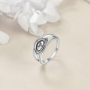 TIGER RIDER Silver Evil Eye Ring Sterling Silver Evil Eye Jewelry Gifts for Women 8