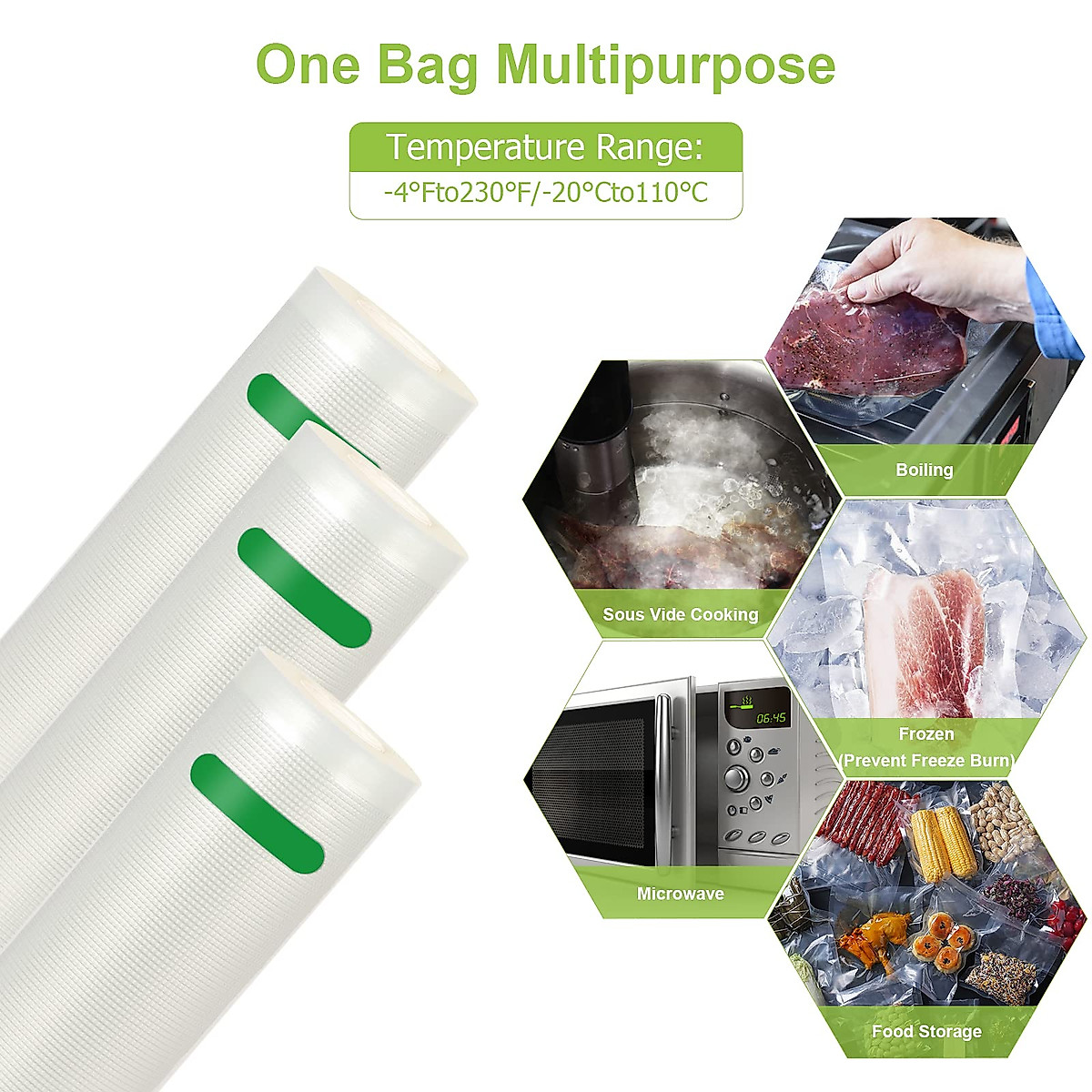 Gokilife Vacuum Sealer Bags, 8" x 20' 10" x 20' 11" x 20' Food Vacuum Bags Rolls 3 Pack, BPA Free, Heavy Duty, Cut to Size Roll for Vac Storage, Meal Prep or Sous Vide