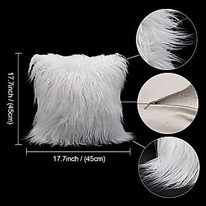 AerWo Fur Throw Pillows Fluffy Pillow Covers, Set of 2 Faux Plush Cushion New Luxury Series Merino Style Decorative Pillows Case for Couch Bed Living Room Car Chair, 18" x 18" (Off-White)