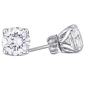 Abbie+Cleo Round Shape Created White Moissanite Gemstone Stud Earrings in 10K White Gold