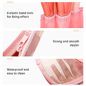 LEEFONE Makeup Brush Organizer Bag, Pink Travel Makeup Brush Holder, High Capacity Portable Waterproof Dust-Free Stand-Up Makeup Brush Holder with Divider for Women Girls